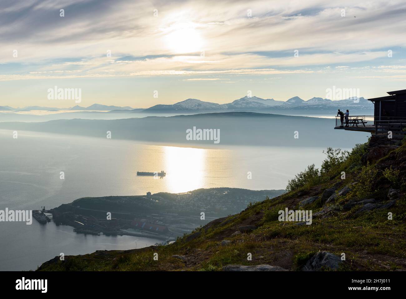 Young couple on terrace, from Fagernesfjell you have a great view of ...