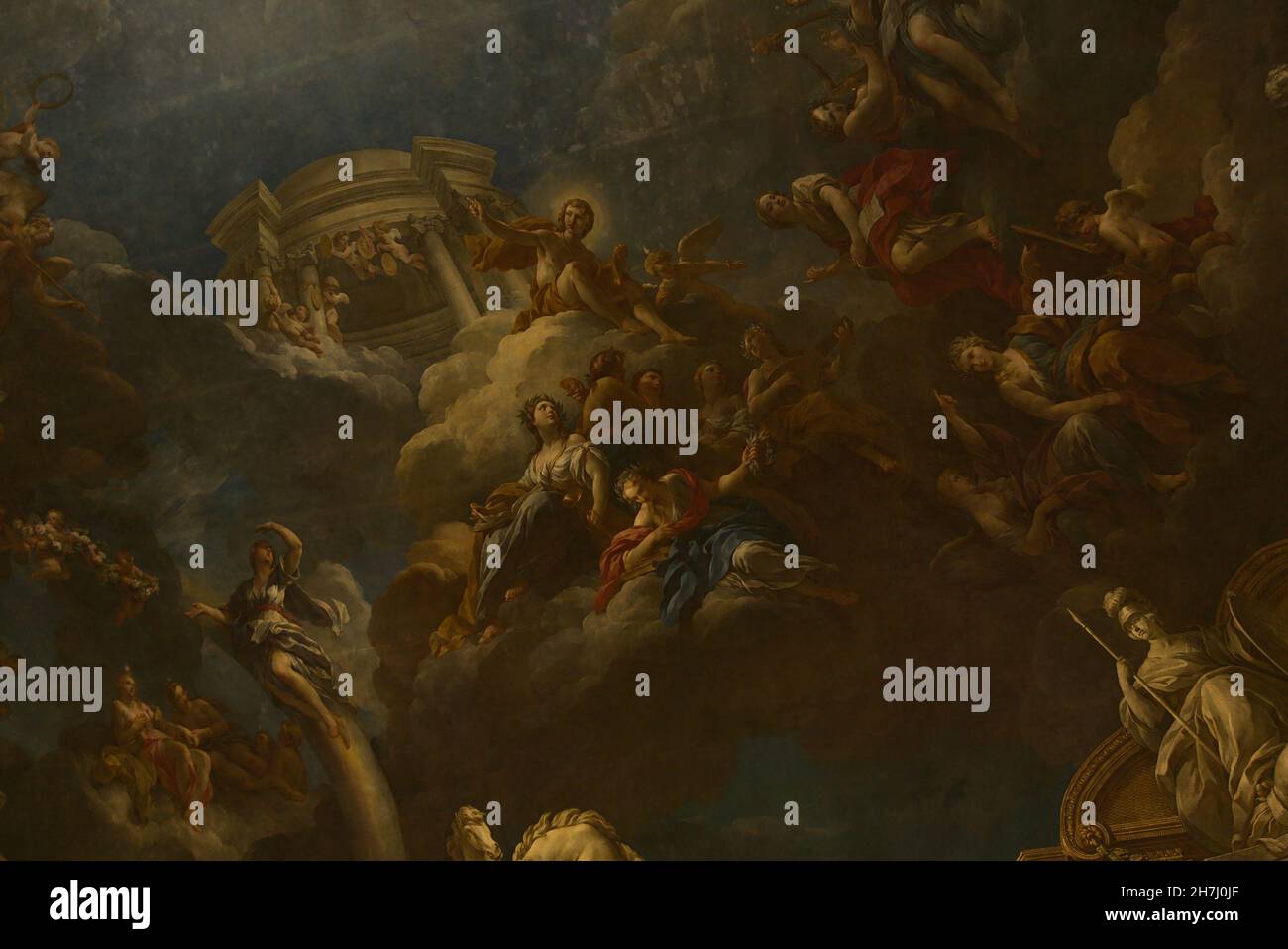PARIS, FRANCE - Oct 01, 2019: A low angle shot of ceiling painting in ...