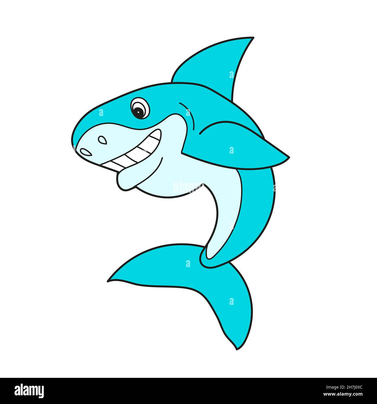 Simple cartoon icon. Vector illustration of a blue shark on an isolated ...