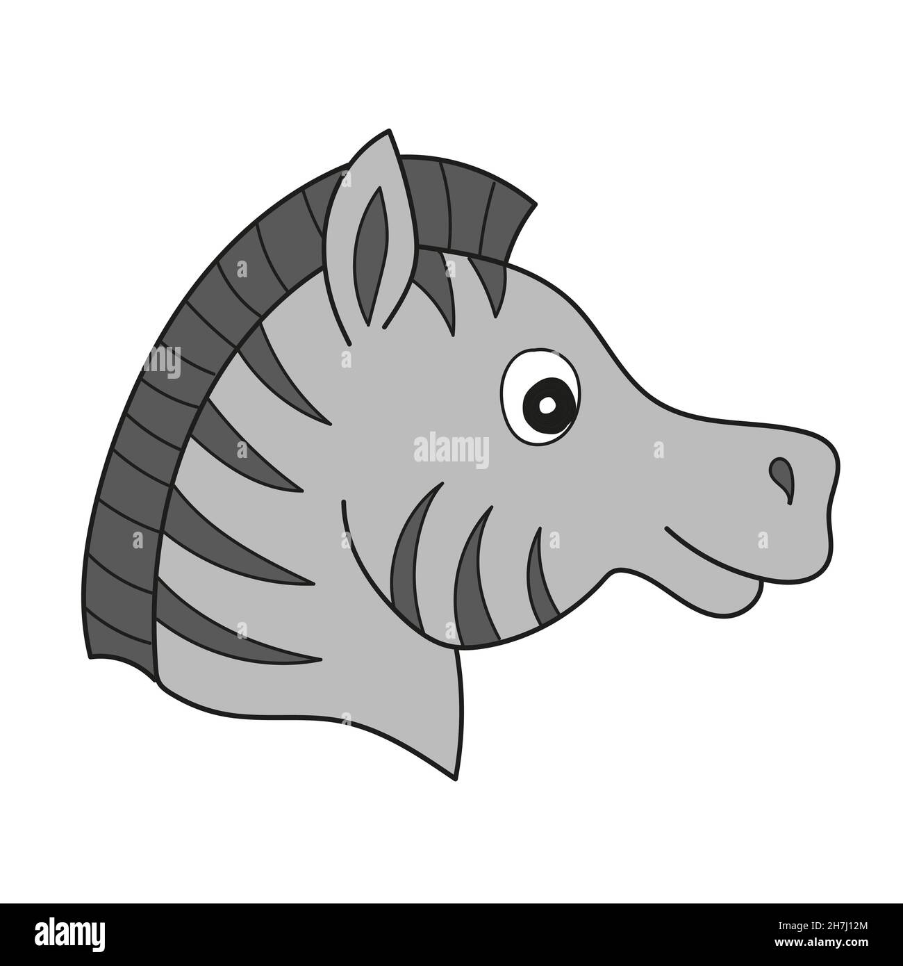 Simple cartoon icon. Zebra portrait made in simple cartoon style. Head ...