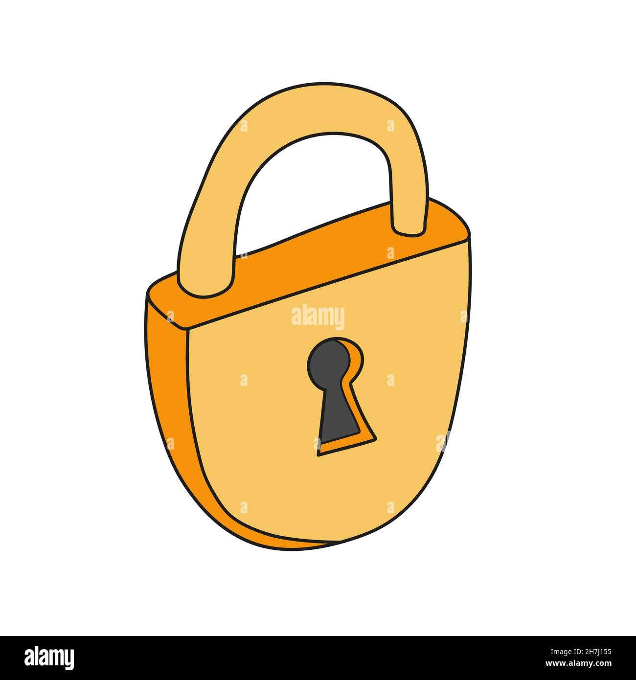 Simple cartoon icon. Metal Lock on white. Vector hand drawn ...