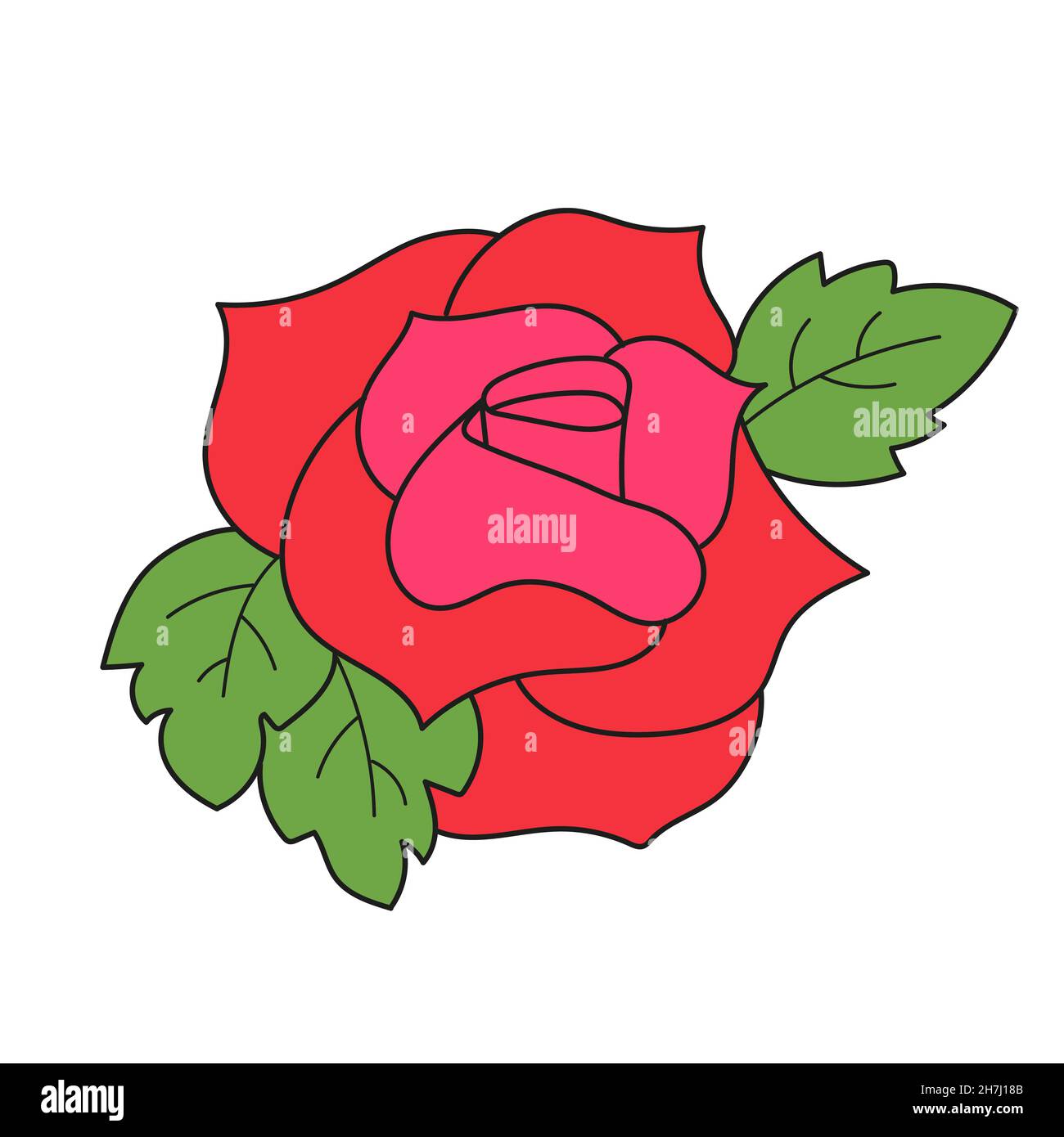 Simple cartoon icon. Red simple rose. Vector hand drawn illustration on ...