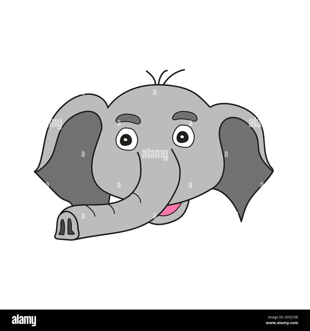 Simple cartoon icon. Elephant - grey cartoon head. Vector hand drawn ...