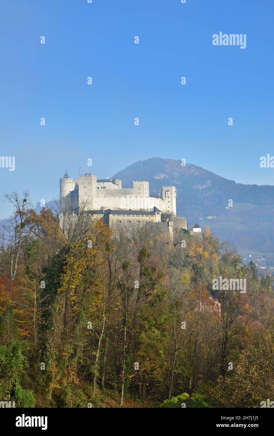 Fortress of Salzburg on an autumn day, Austria, vertical Stock Photo ...