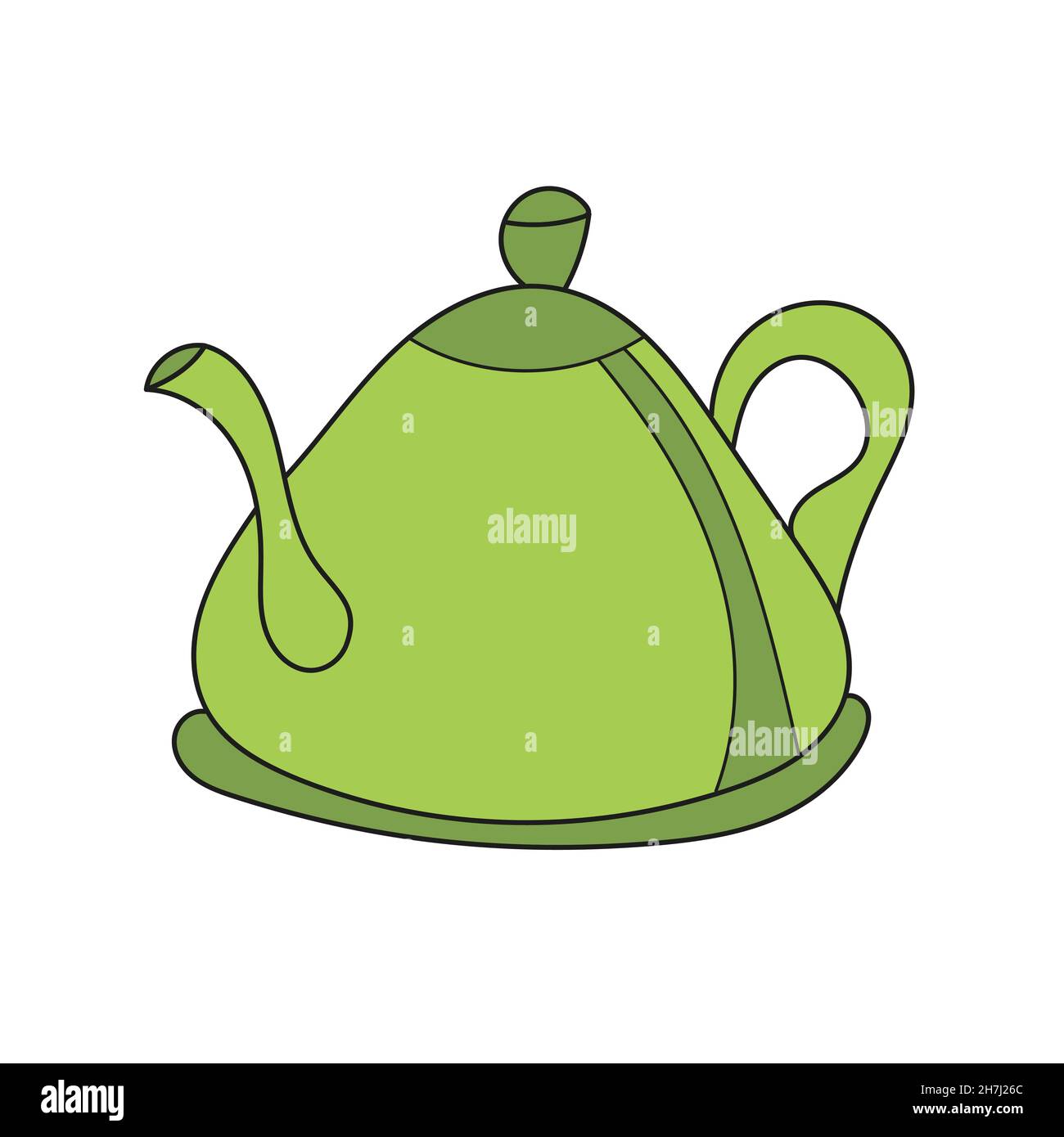 Simple cartoon icon. Green teapot kitchen utensil, cartoon style vector ...