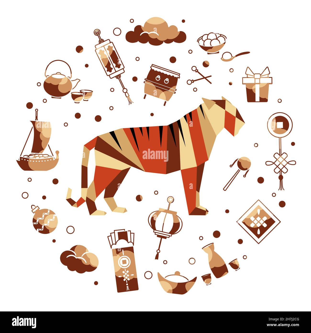 Happy new year Vector illustration Origami Tiger Annual animal zodiac ...