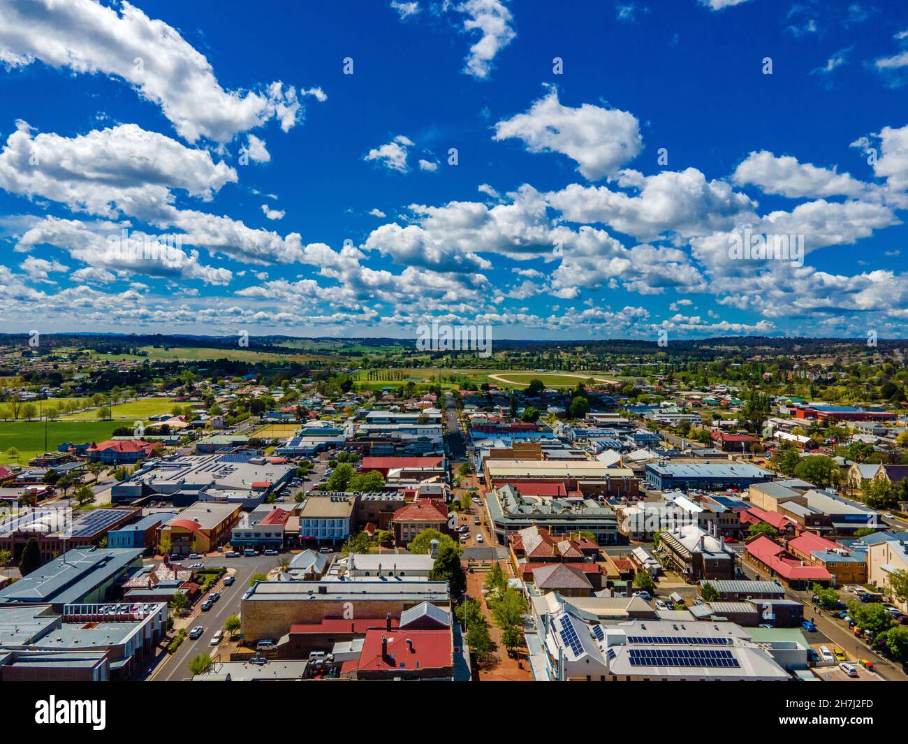Aerial view of the town of Armidale with colorful buildings in ...