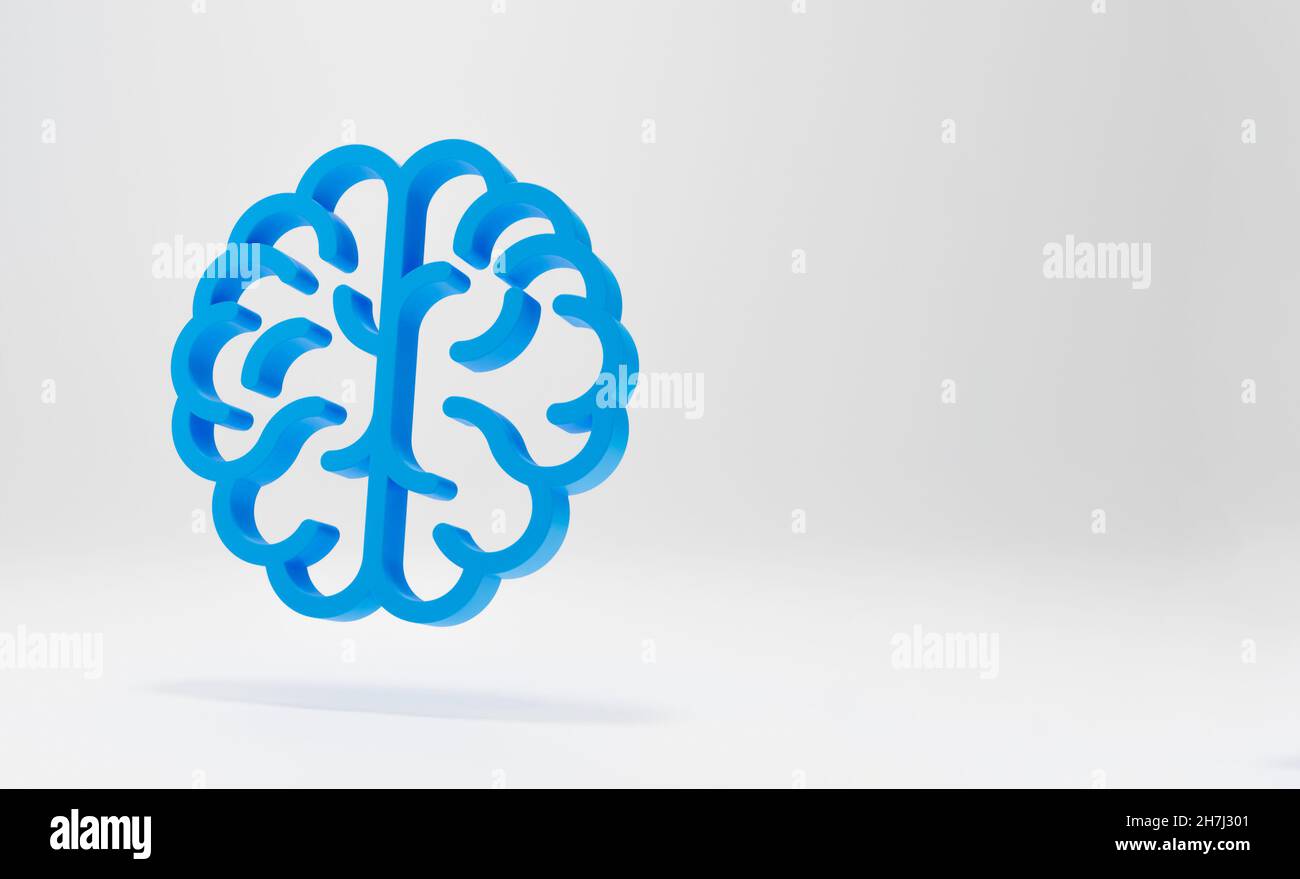 minimal blue brain icon on white background. 3d rendering Stock Photo ...