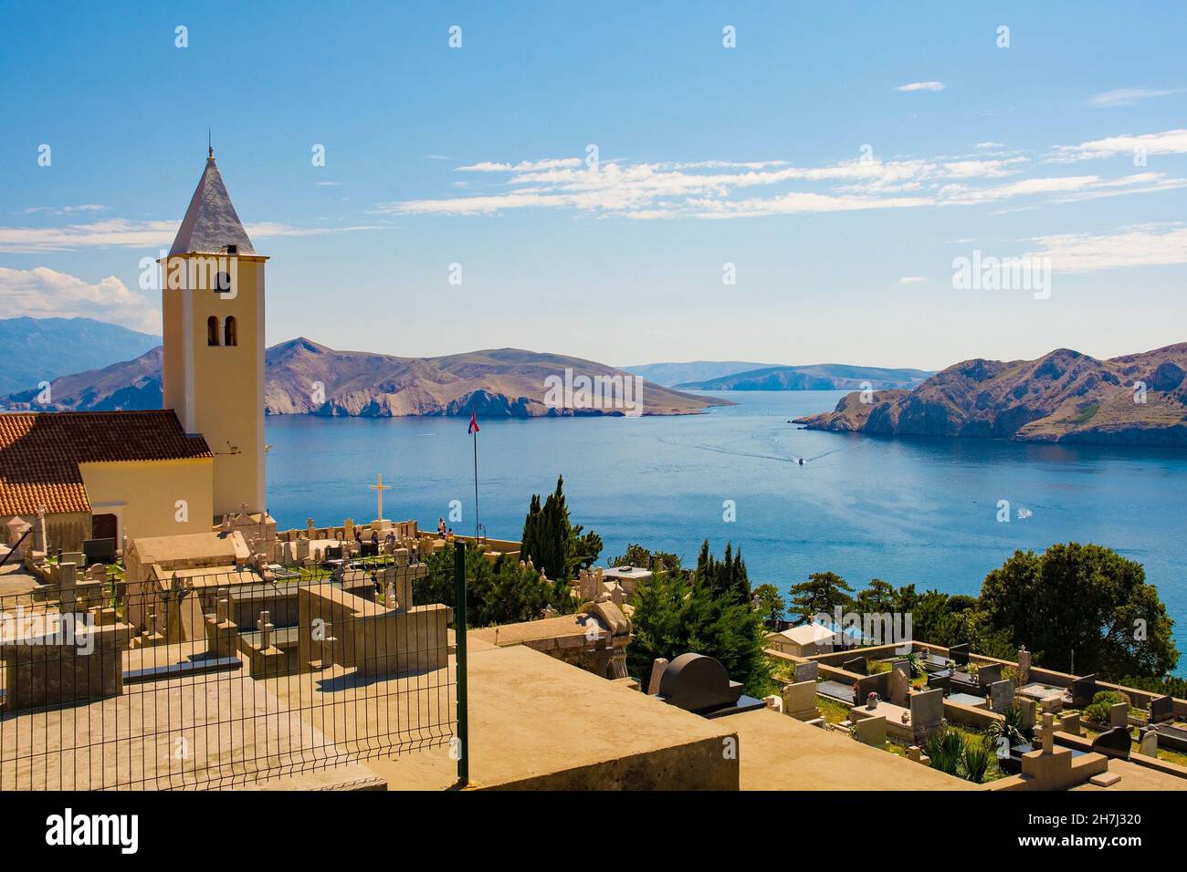 St John the Baptist Church and cemetrey, on a hill overlooking Baska ...