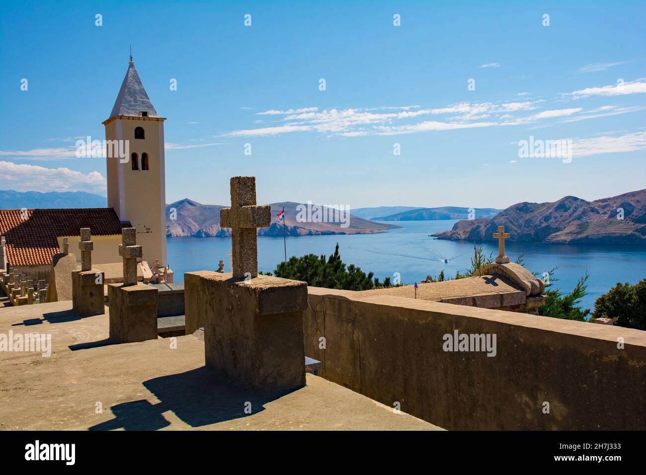 St John the Baptist Church and cemetrey, on a hill overlooking Baska ...