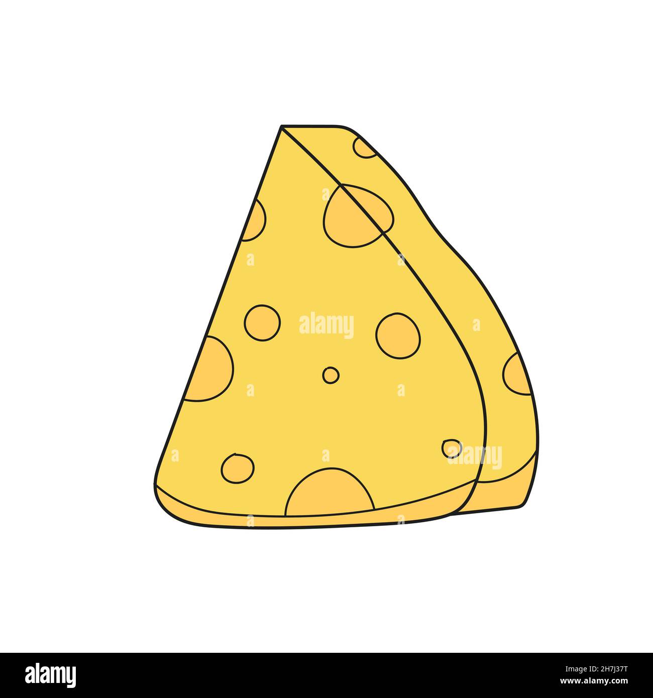 Simple cartoon icon. Cartoon cheese. Triangle piece. Yellow swiss ...