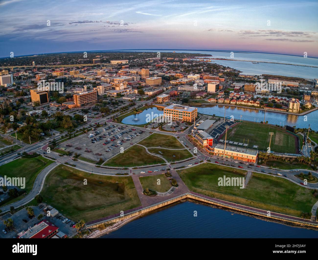 Aerial view of Pensacola in Florida during sunset Stock Photo - Alamy