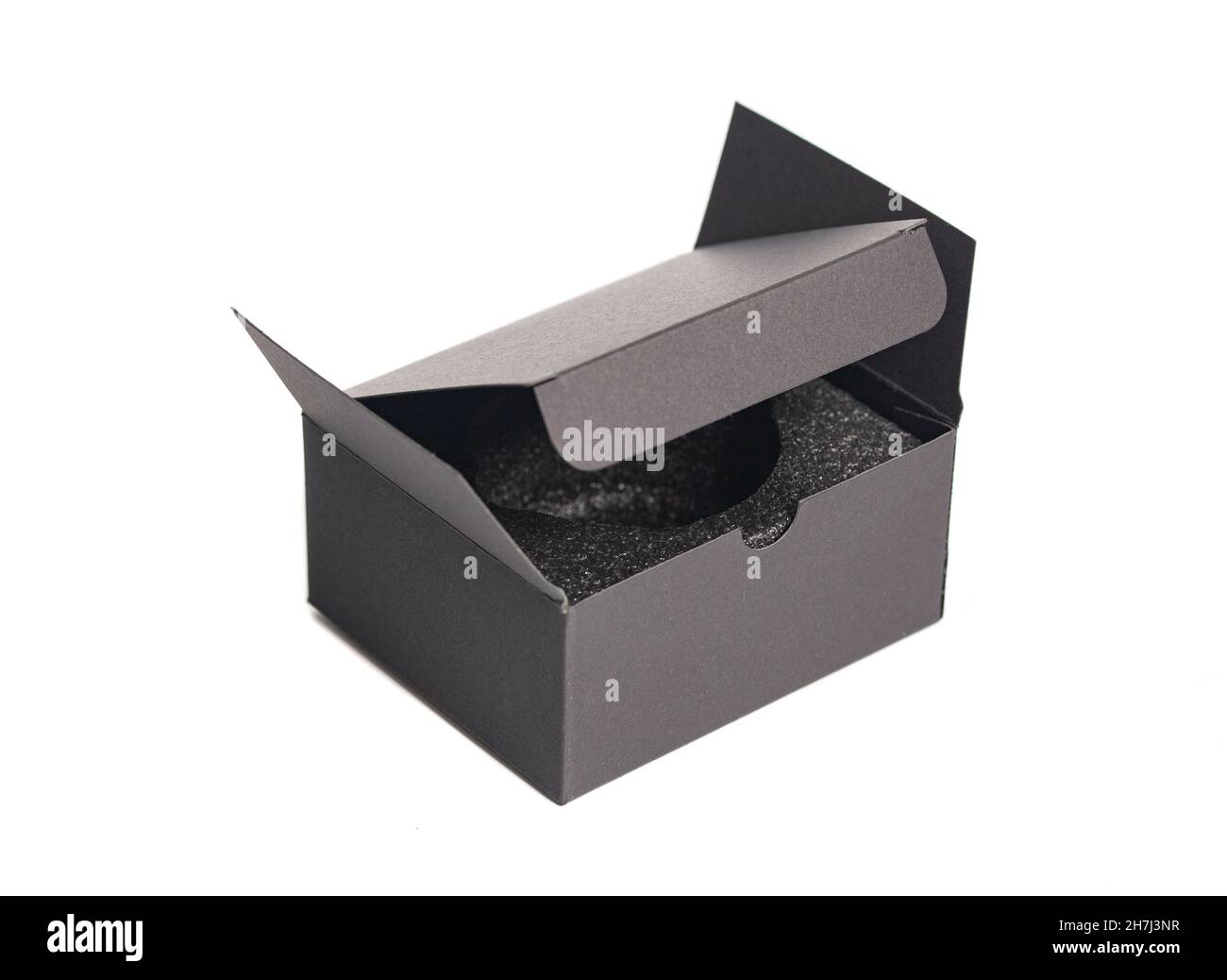 Black open cardboard box isolated on a white background Stock Photo - Alamy