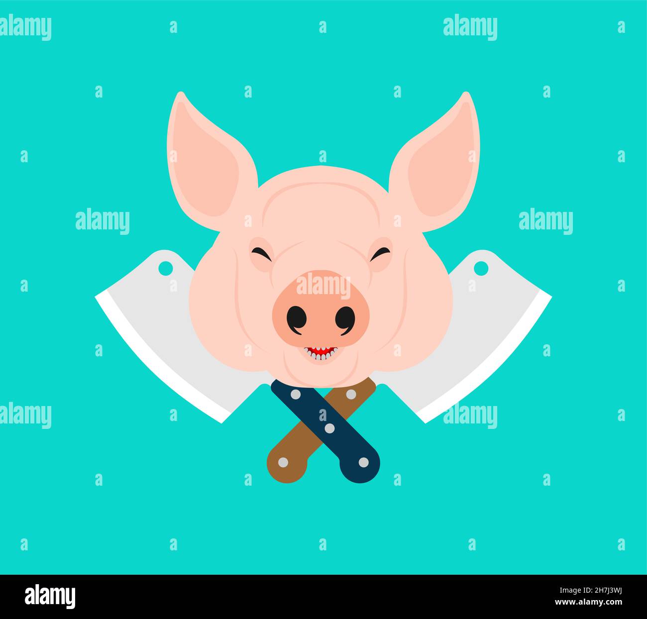 Butcher logo. Pig head and knife. Meatman sign. Ham and knives Stock ...