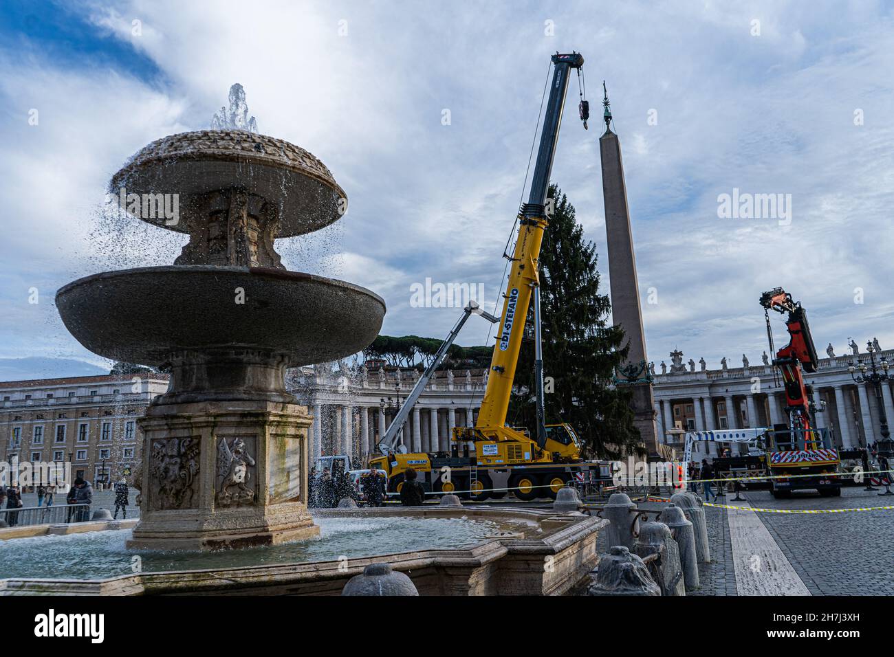 VATICAN, ROME, ITALY 23 November 2021. A 28-meter-high red fir tree ...