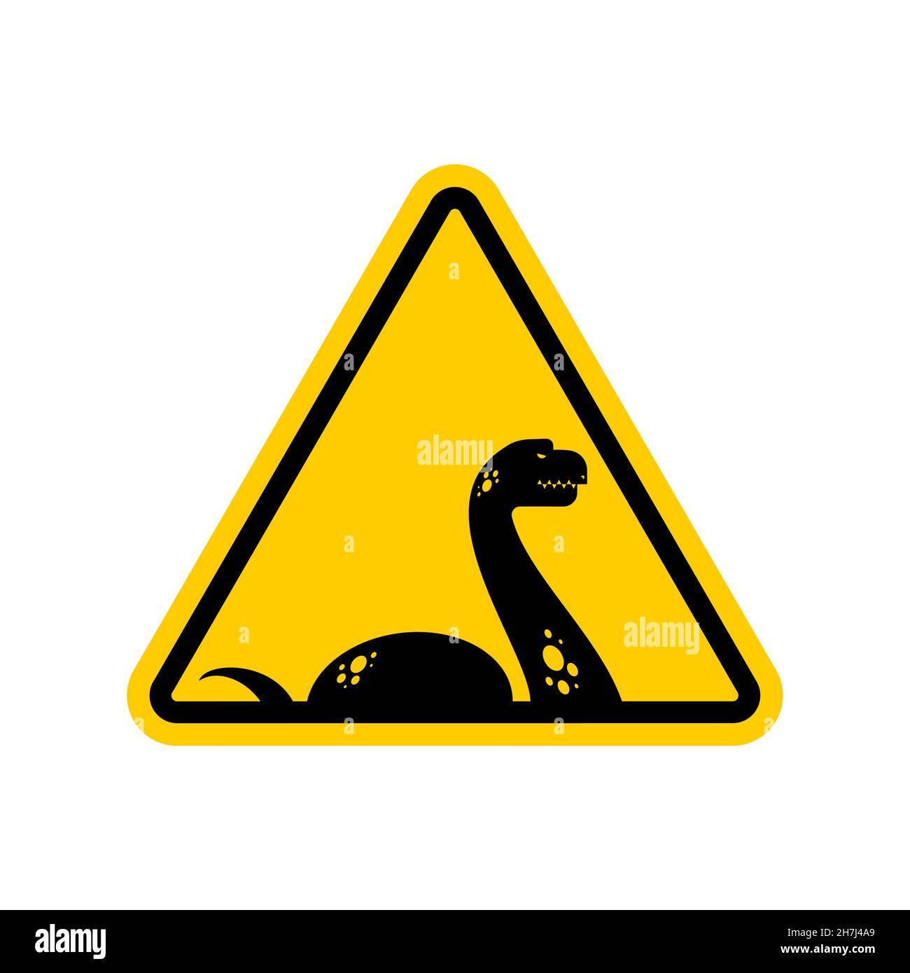 Attention Loch Ness monster. Caution Nessie. Yellow triangle road sign ...