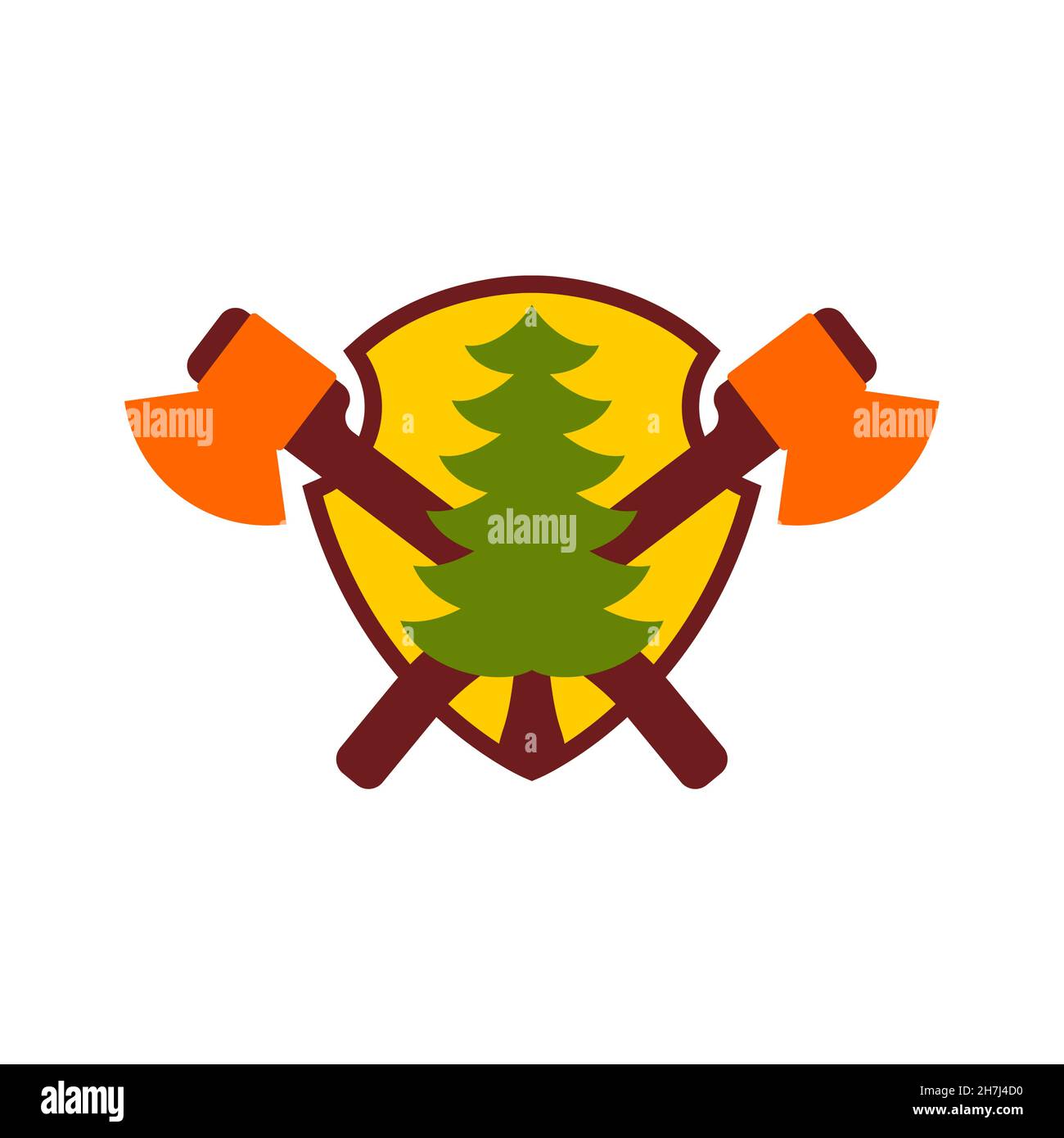 Lumberjack logo Wood and ax. feller sign Christmas tree and axes Stock ...