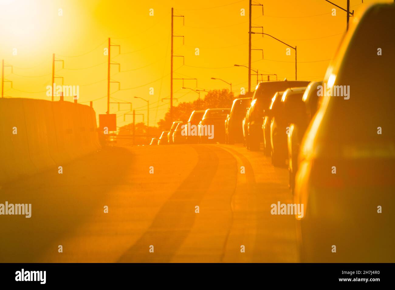 Traffic on highway Interstate 95 at sunset, Philadelphia Pennsylvania ...