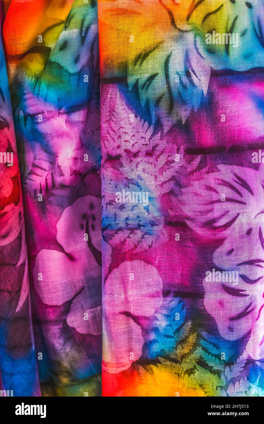 Colorful Purple Orange, Blue Pink Tropical Tahitian Polynesian Floral ...