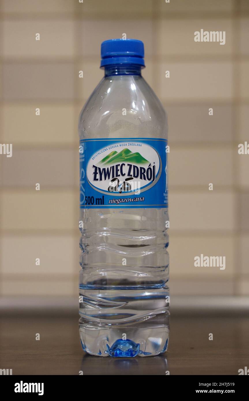 POZNAN, POLAND - Jun 06, 2017: A closeup of a Polish Zywiec Zdroj brand ...