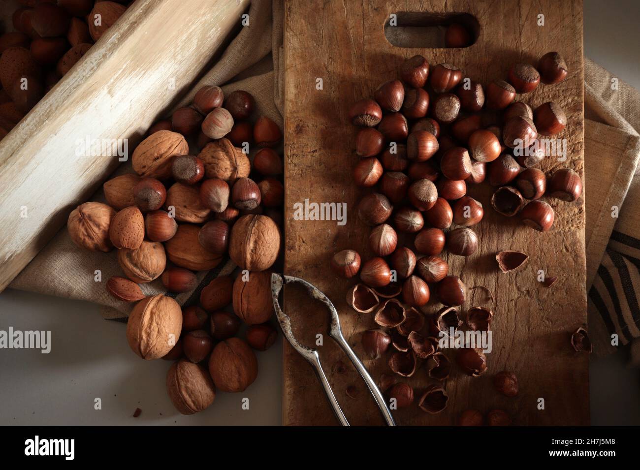 Mix of different nuts on dark background. Directly above Stock Photo ...