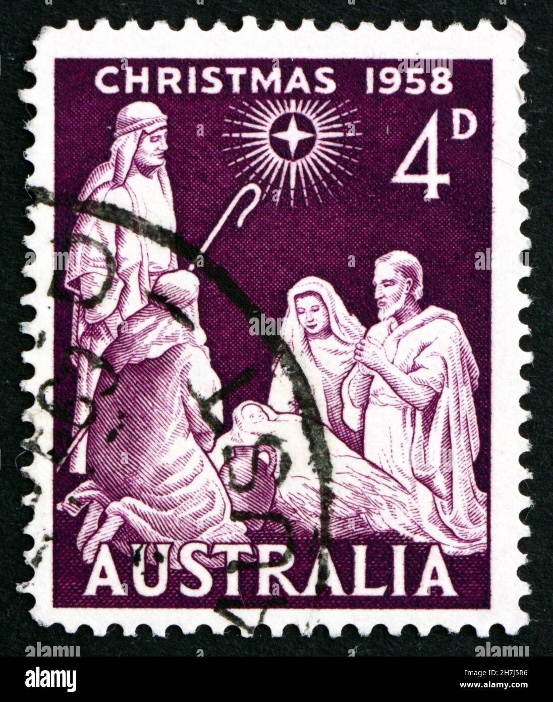 AUSTRALIA - CIRCA 1958: a stamp printed in the Australia shows Nativity ...