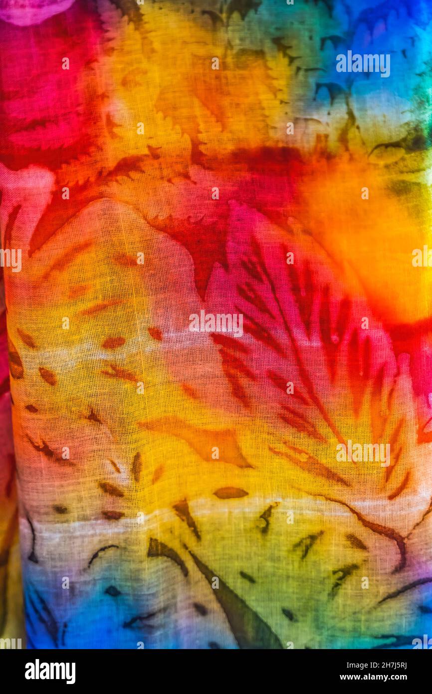 Colorful Red Yellow Blue Tropical Tahitian Polynesian Floral Textiles ...