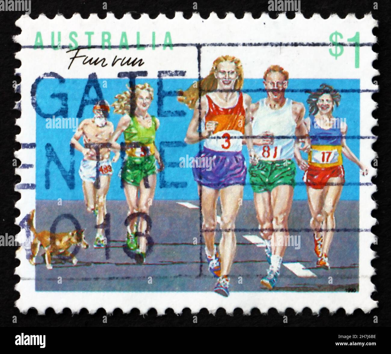 AUSTRALIA - CIRCA 1990: a stamp printed in the Australia shows Running ...