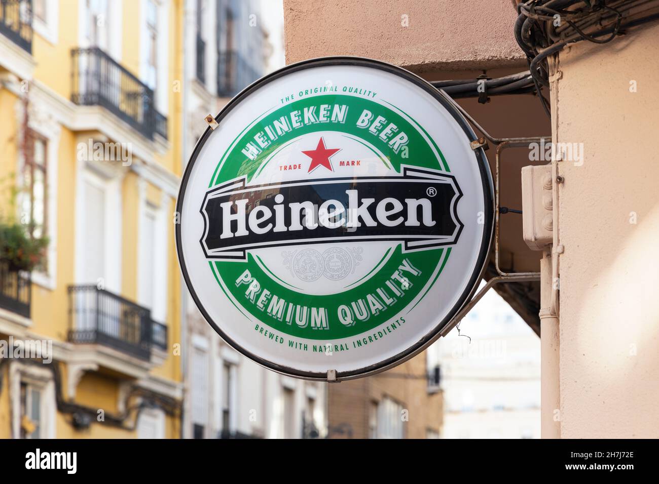 VALENCIA, SPAIN - NOVEMBER 23, 2021: Heineken is a Dutch pale lager ...
