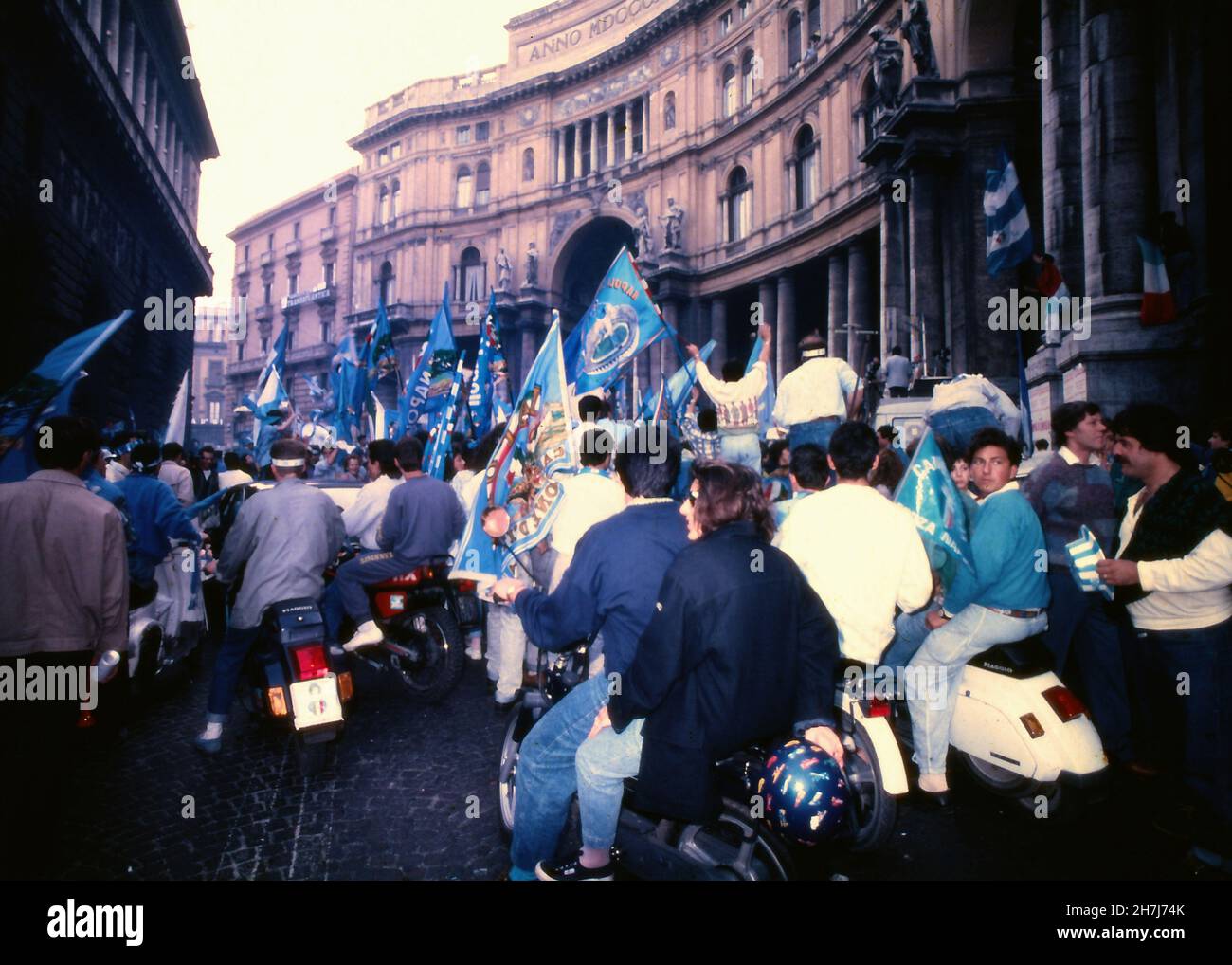 Naples, May 10th, 1987.The Neapolitan people celebrating the victory of ...