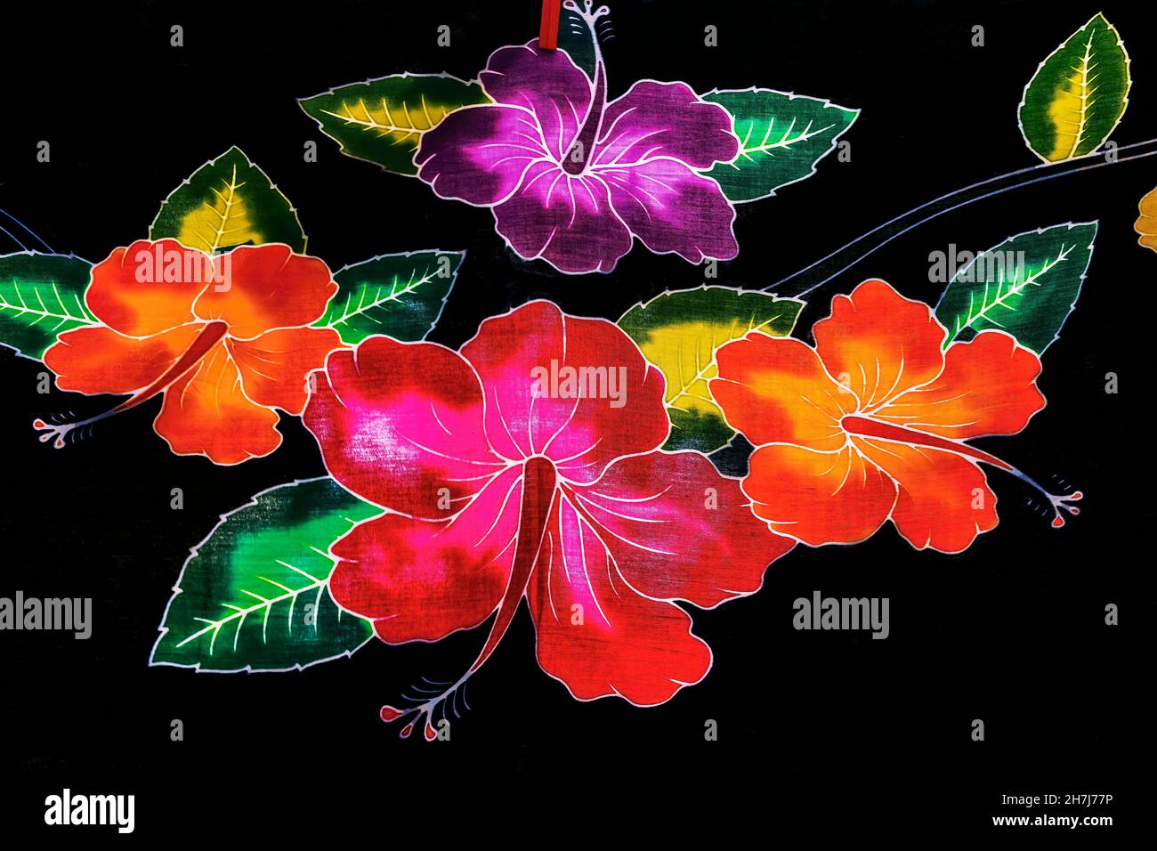 Colorful Purple Orange, Red Pink Tropical Tahitian Polynesian Floral ...