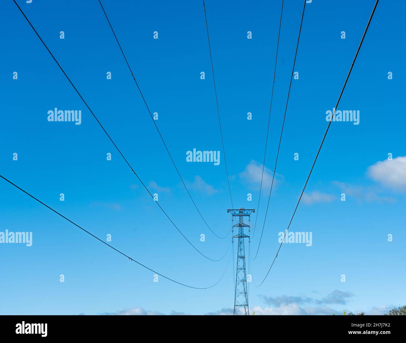 Electricity power cables leading to one of the giant pylons that span ...