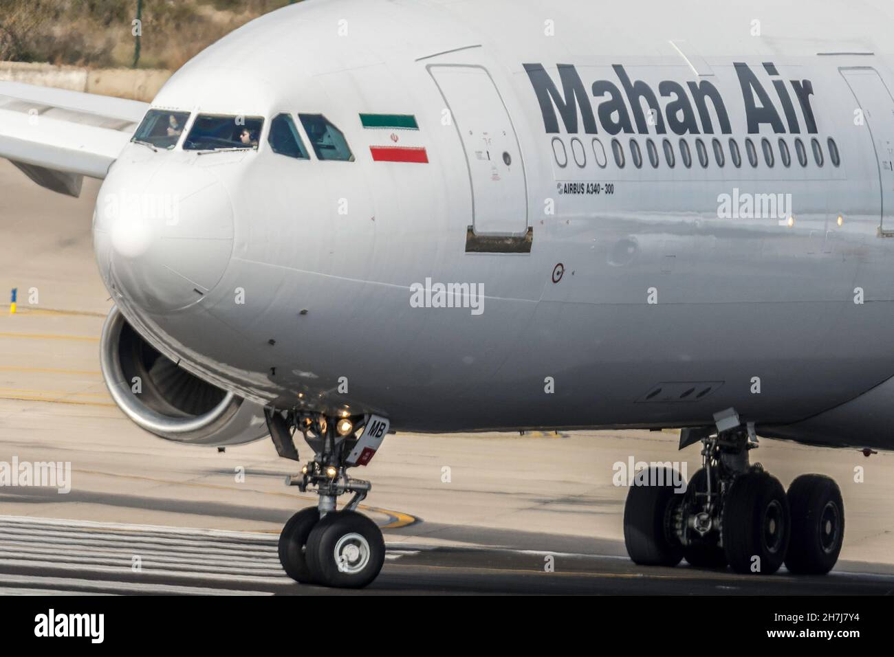 BARCELONA, SPAIN - Oct 25, 2021: Big passenger airline plane in the sky ...