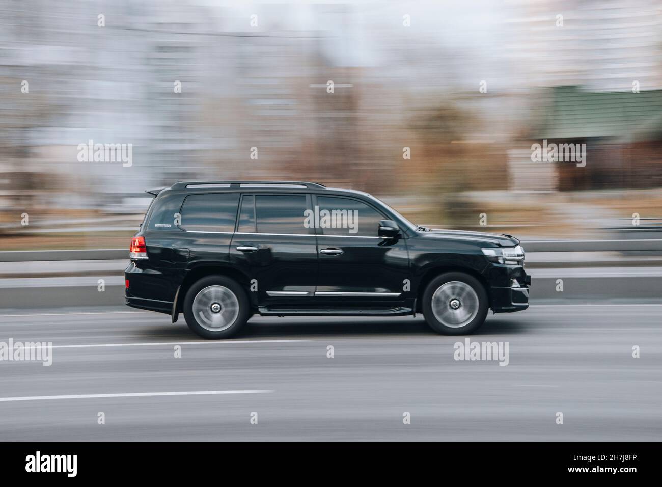 Ukraine, Kyiv - 23 November 2021: Black Toyota Land Cruiser car moving ...