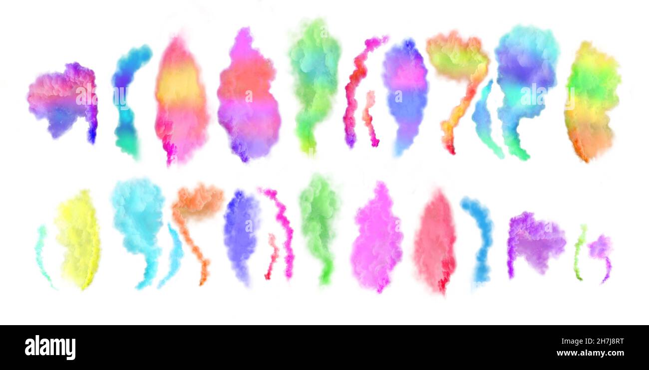 Colored smoke cloud collection on white. Abstract smoke backgrounds ...