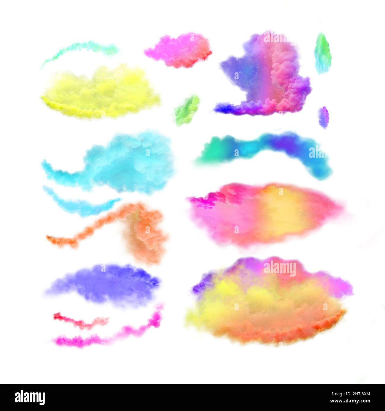 Rainbow smoke design set. Explosion of colored smoke cloud set. Rainbow ...