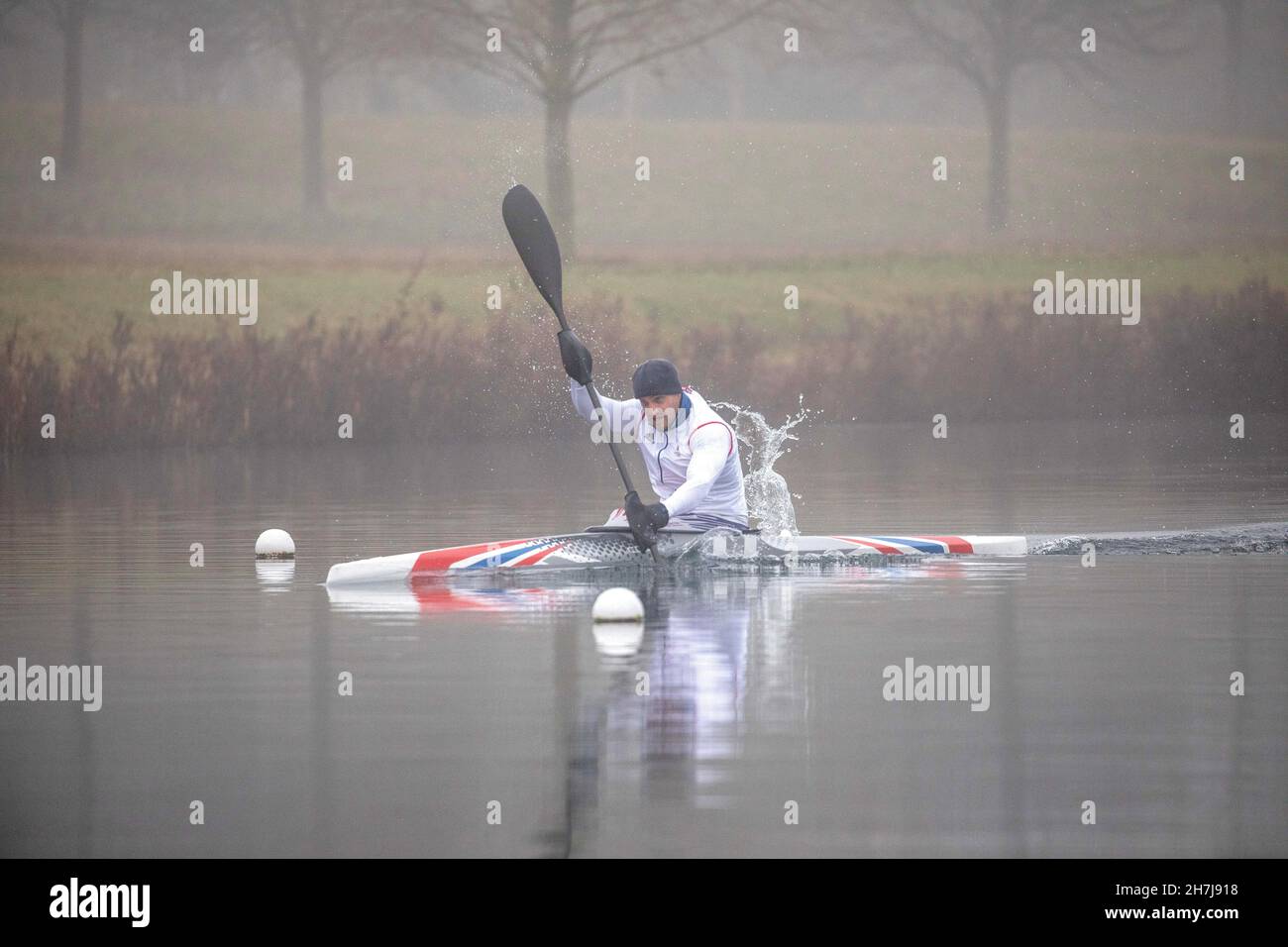 British sprint canoeist Liam Heath, MBE, during a morning training ...