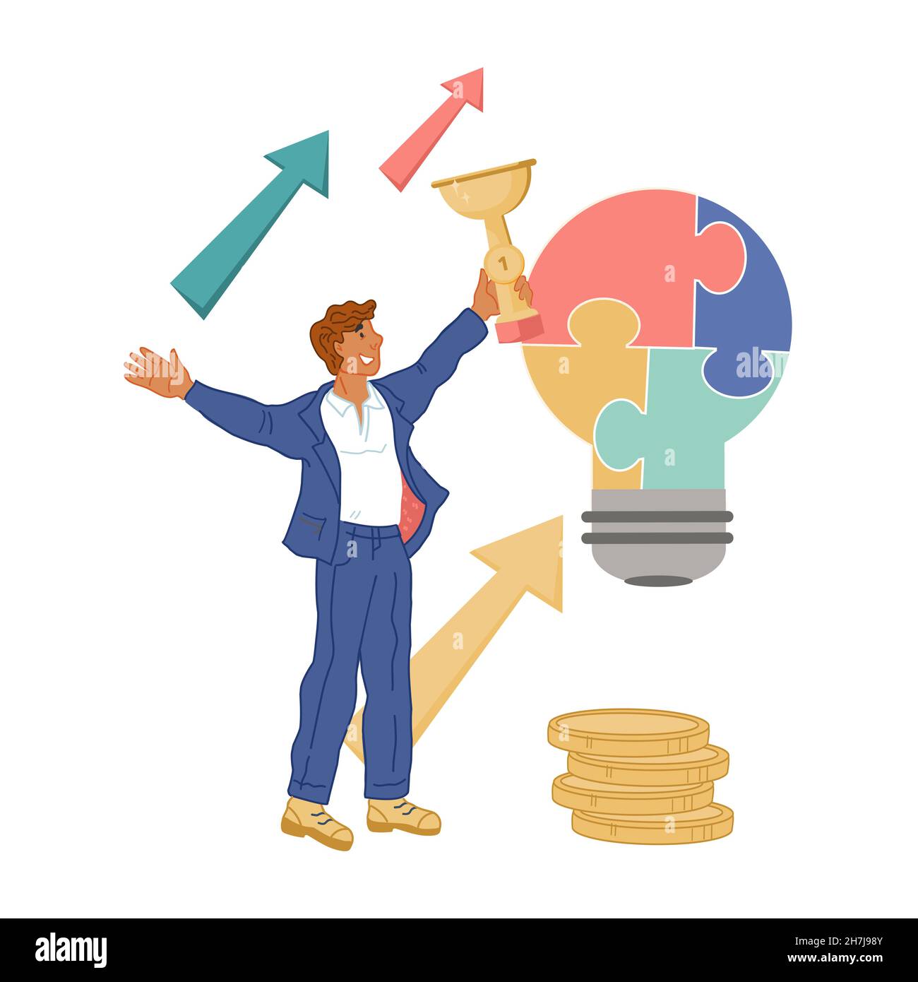 Successful businessman received prize award, flat vector illustration ...