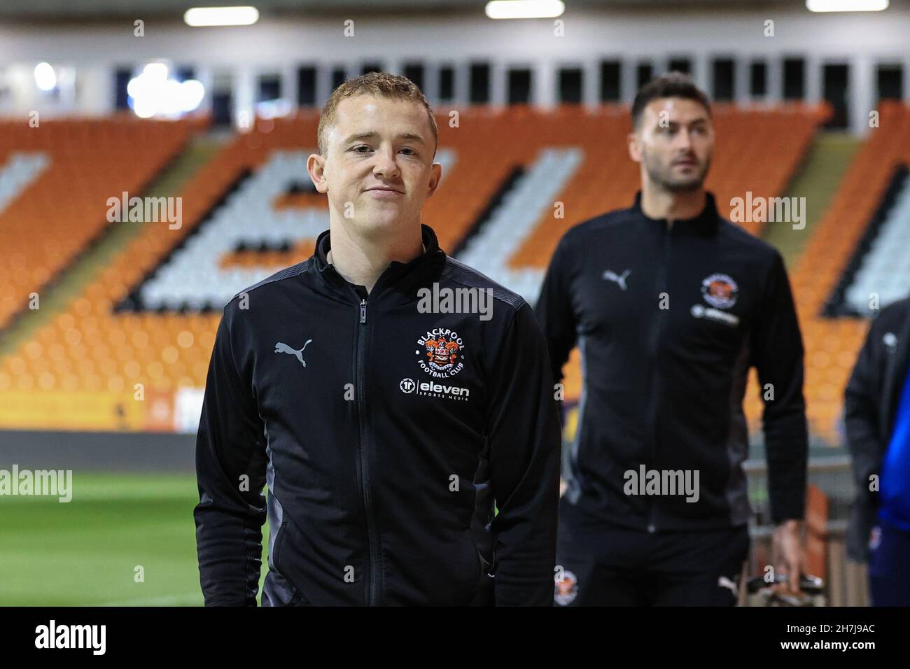 Shayne Lavery #19 of Blackpool arrives at Bloomfield Road Stock Photo ...
