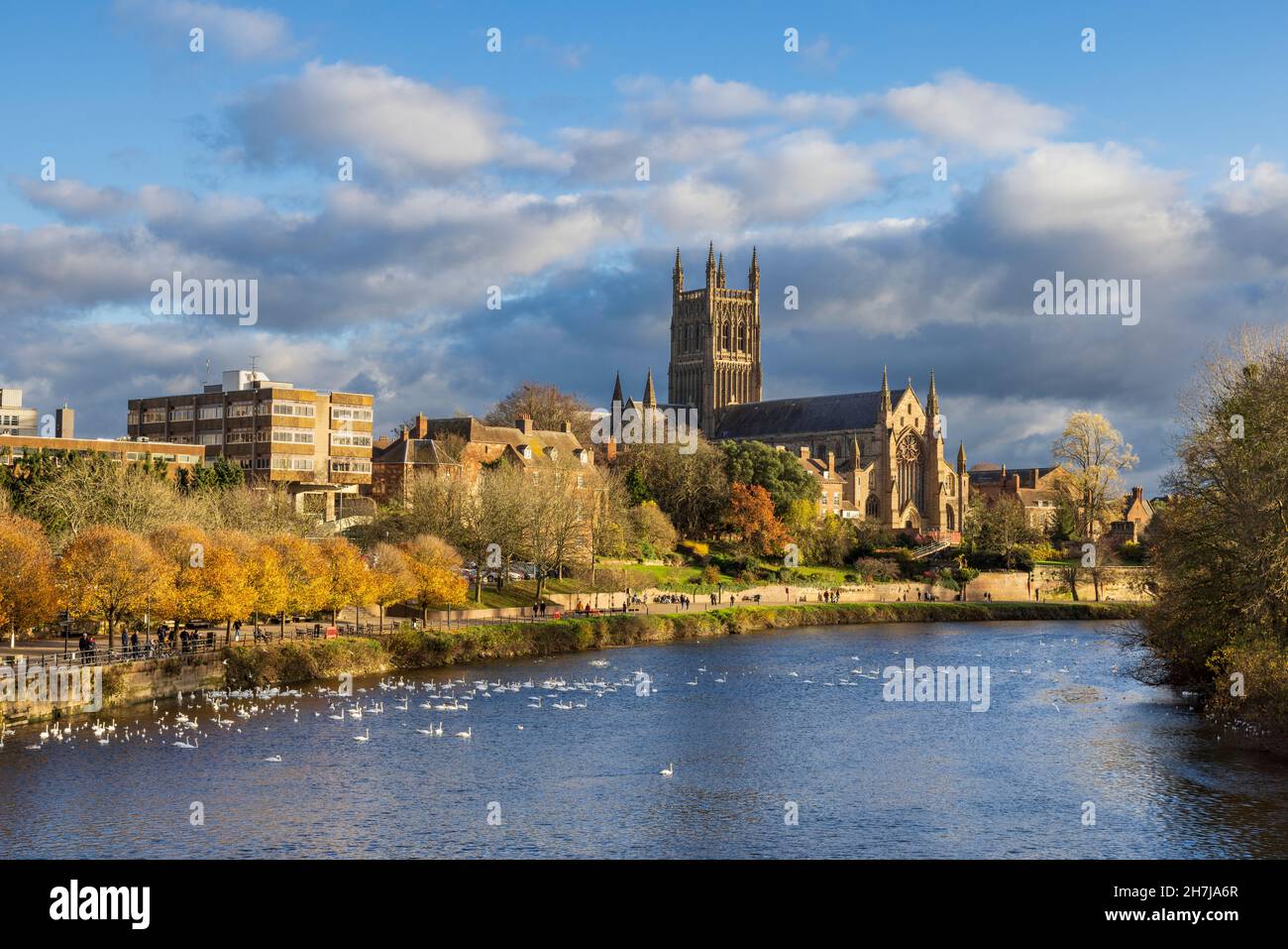 Worcester Cathedral on the River Severn, Worcestershire, England Stock ...