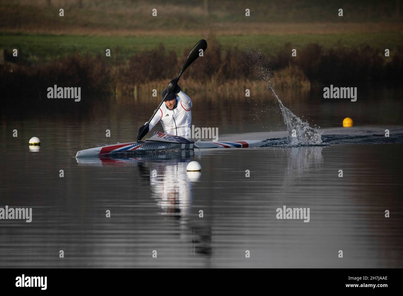 British sprint canoeist Liam Heath, MBE, during a morning training ...