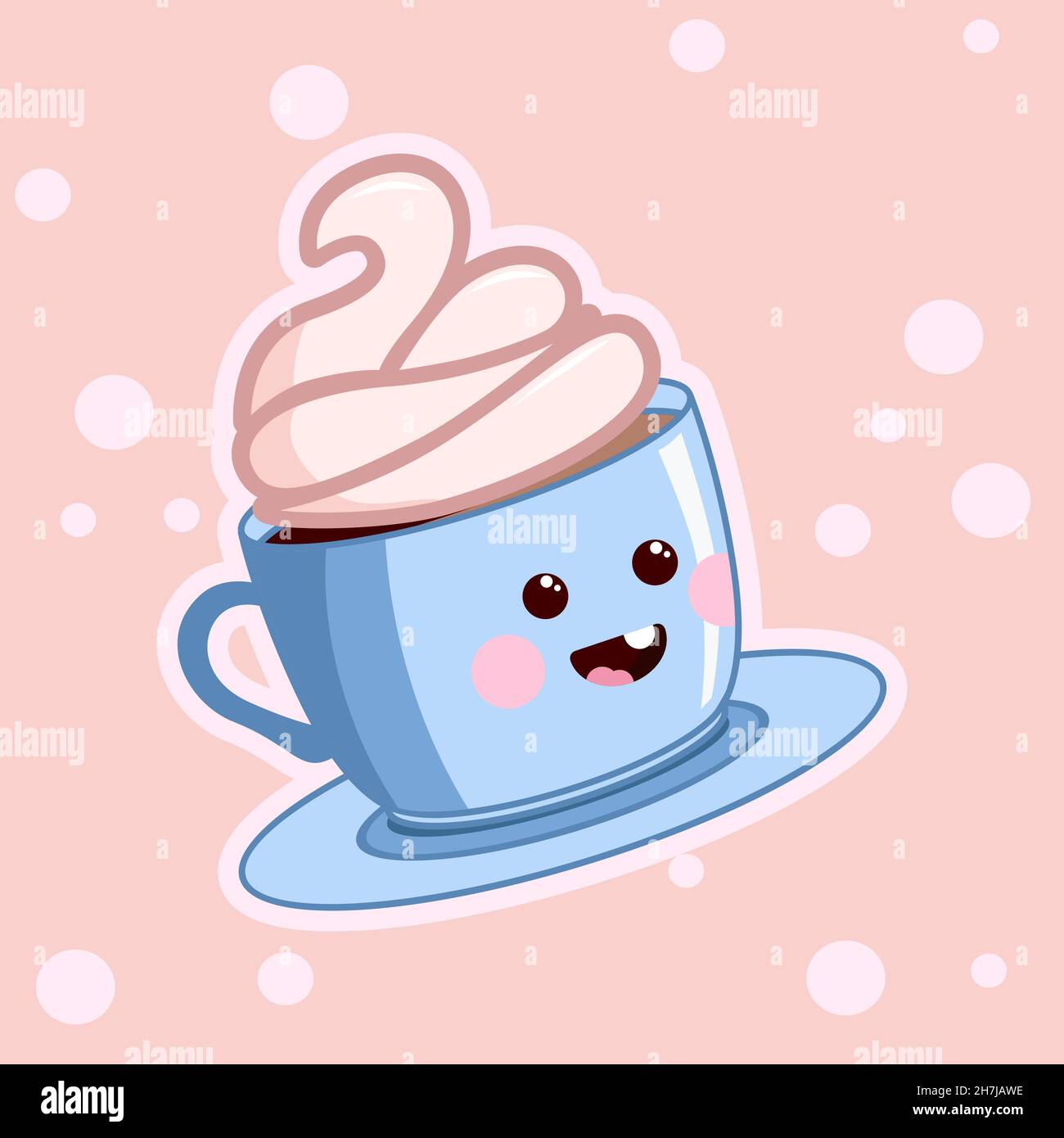 Kawaii coffee with cream. Cute cafe drinks. Vector coffee cups with ...