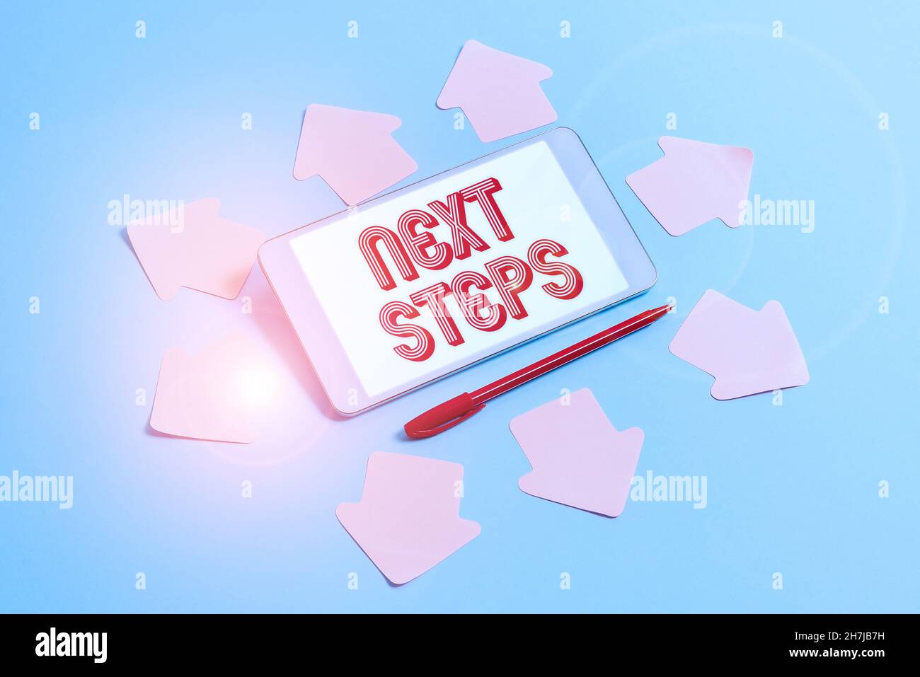 Text sign showing Next Steps. Business showcase numper of process going to be made after current ...