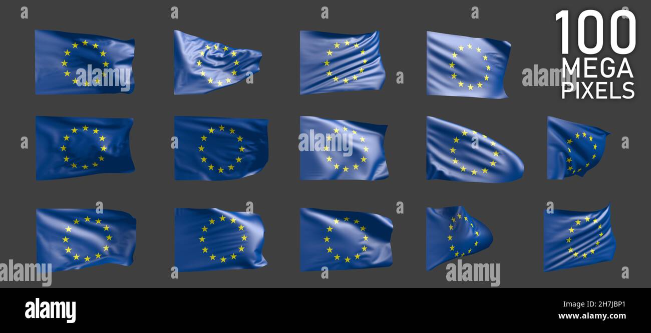 many different realistic renders of European Union flag isolated on ...