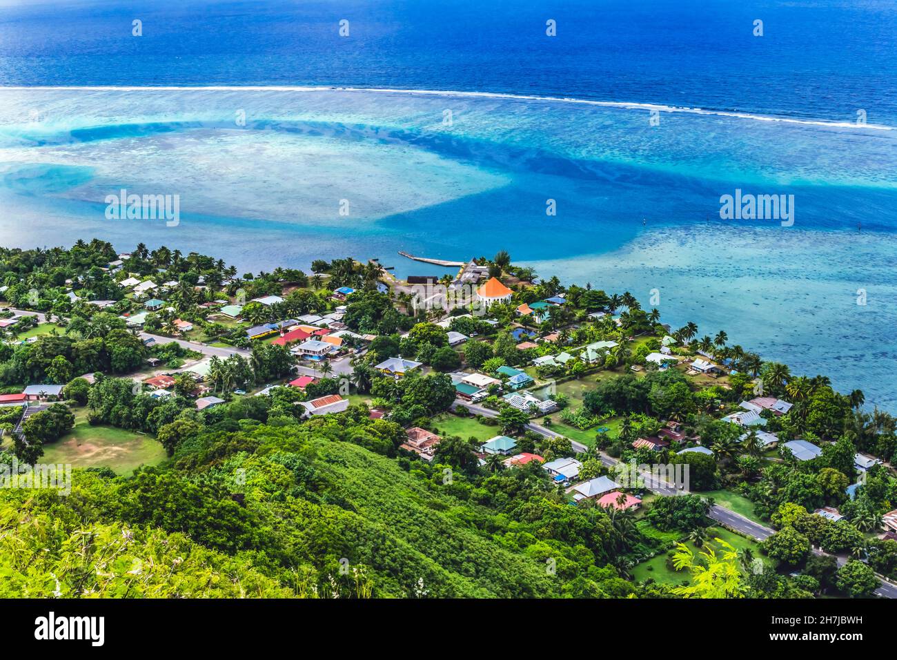 Colorful Papetoai Temple Marae Outer Reef Blue Water Houses Moorea ...