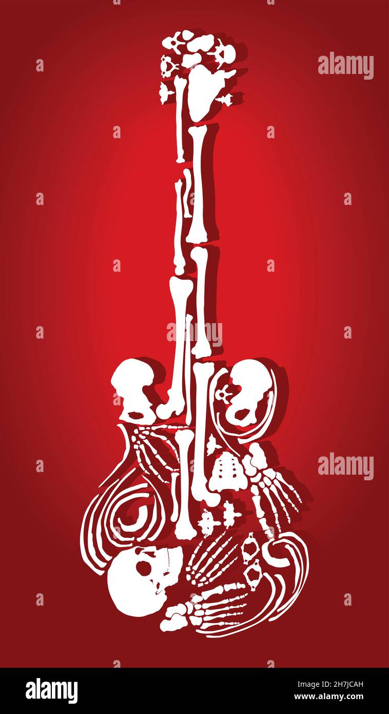 Guitar, musical instrument. Creepy Guitar Made from Bones. Human bones ...