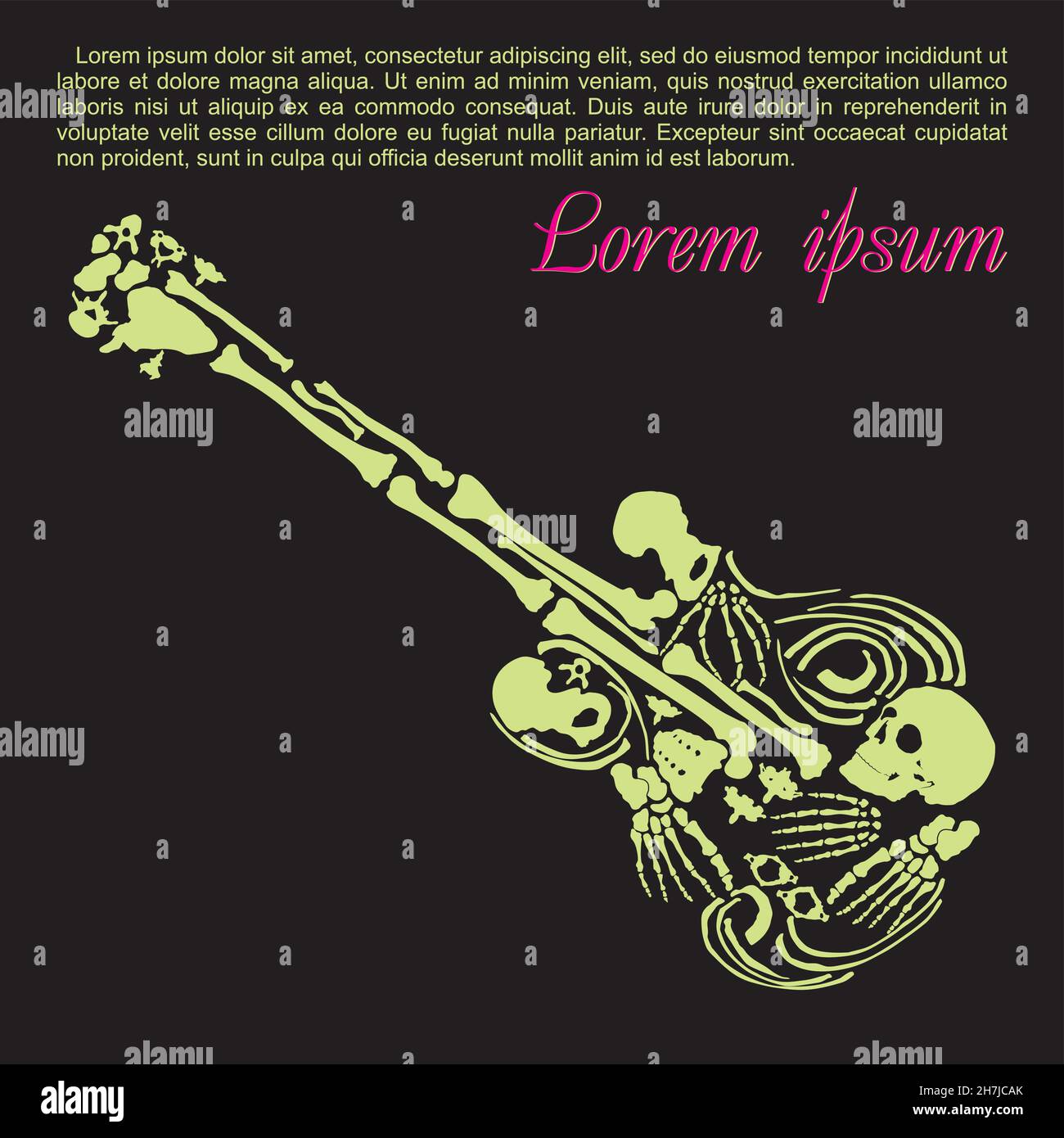 Guitar, musical instrument. Creepy Guitar Made from Bones. Human bones ...