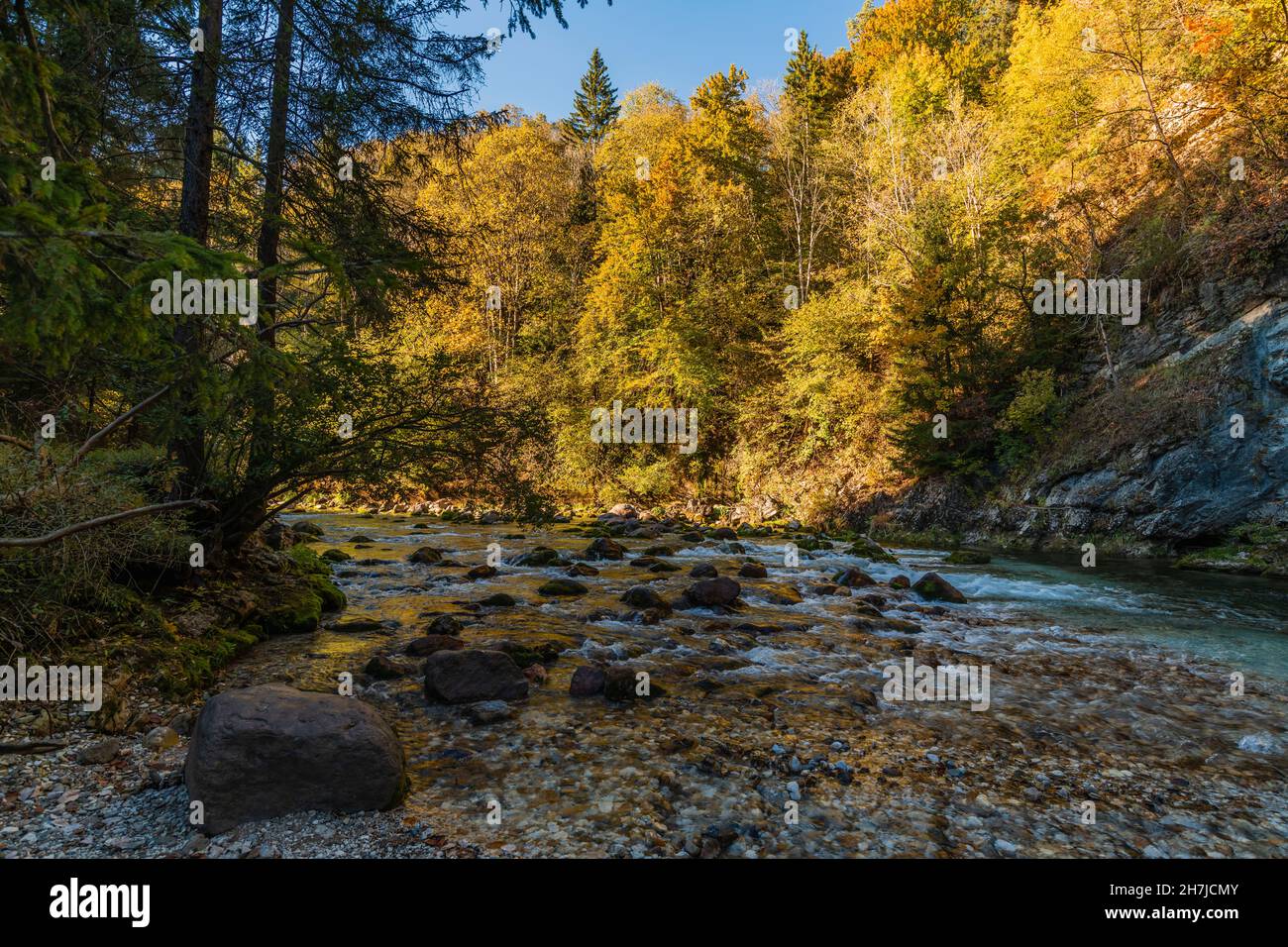 Panorama and details of the Slizza ravine in Autumn. Tarvisio Stock ...