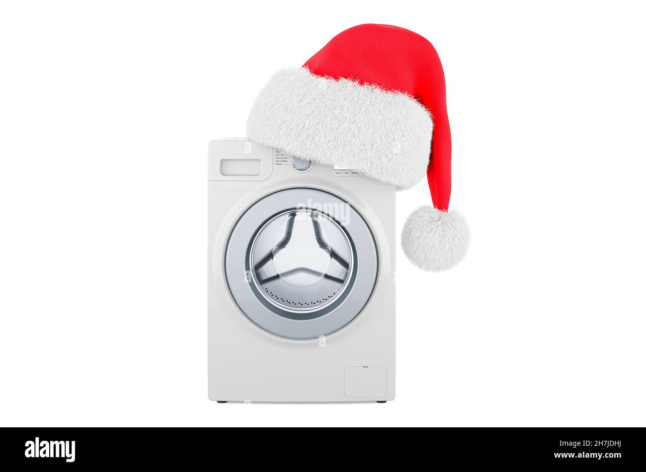 Washing machine with Christmas Santa hat. 3D rendering isolated on ...