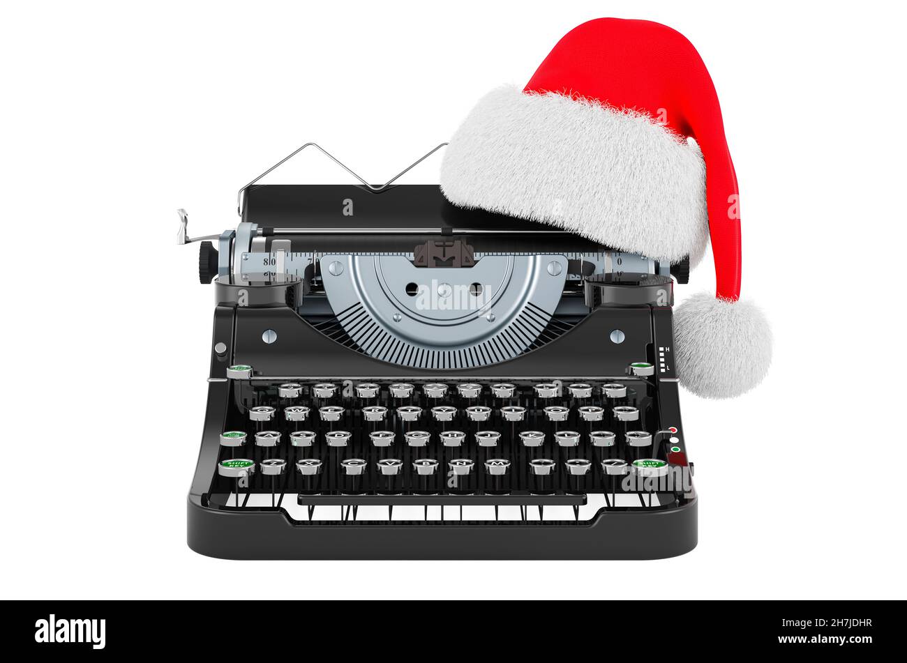 Typewriter with Christmas Santa hat. 3D rendering isolated on white ...